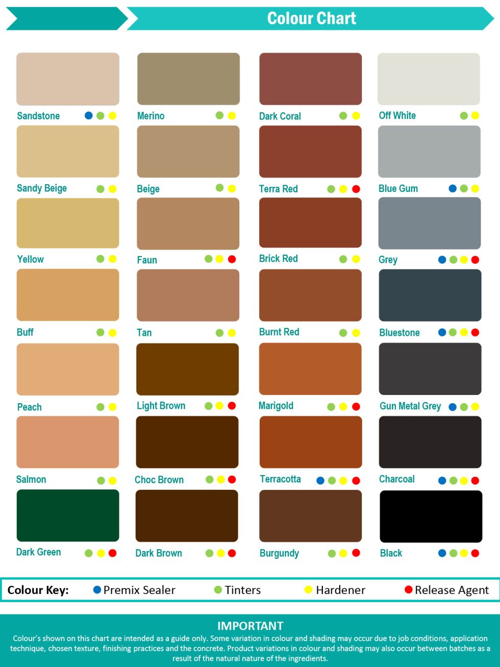 Concrete Colour Chart - JAK Concrete & Excavation